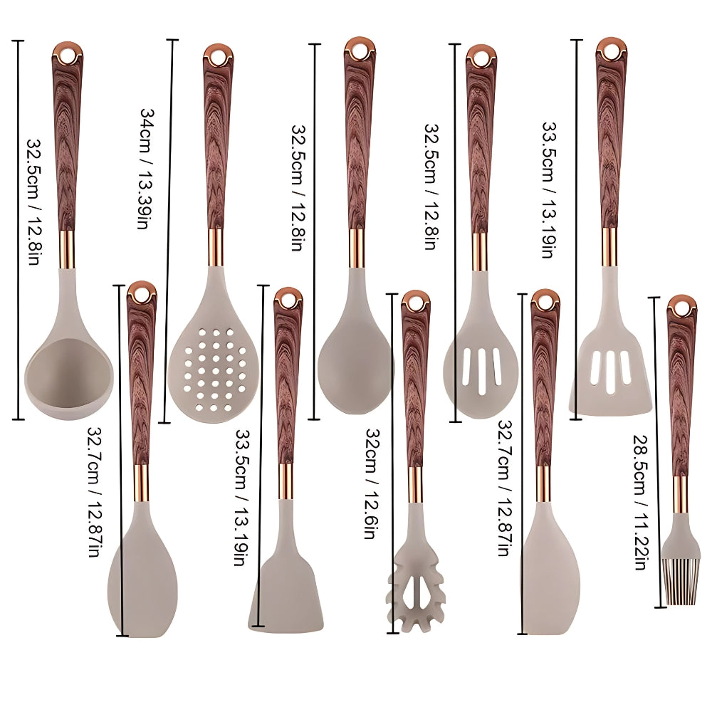 Kitchen Wood & Silicone Utensils Set | 10 Pieces Premium Kitchen Set ...
